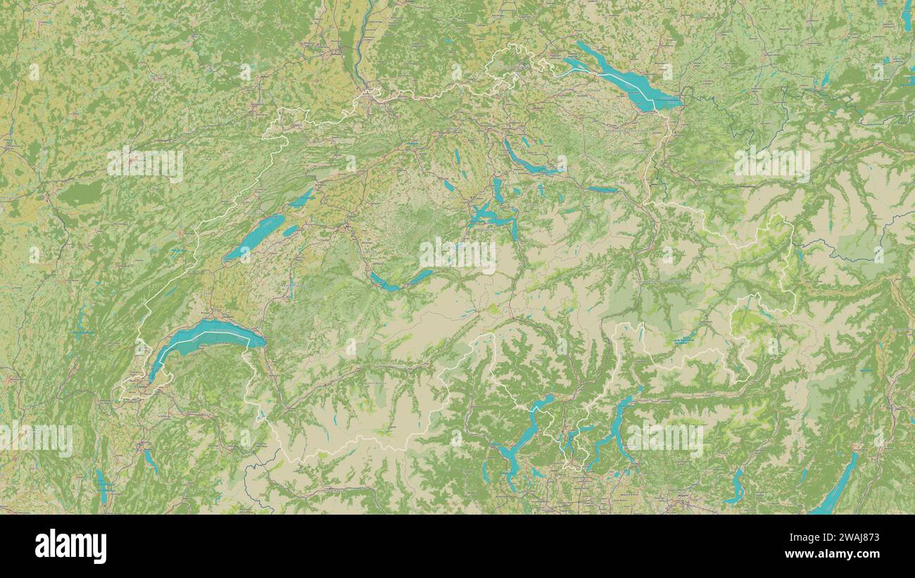 Switzerland outlined on a topographic, OSM Humanitarian style map Stock ...