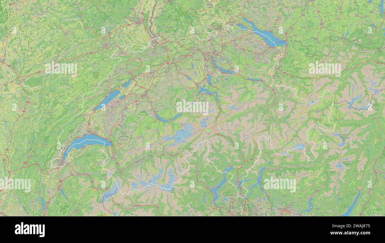 Switzerland outlined on a topographic, OSM standard style map Stock ...