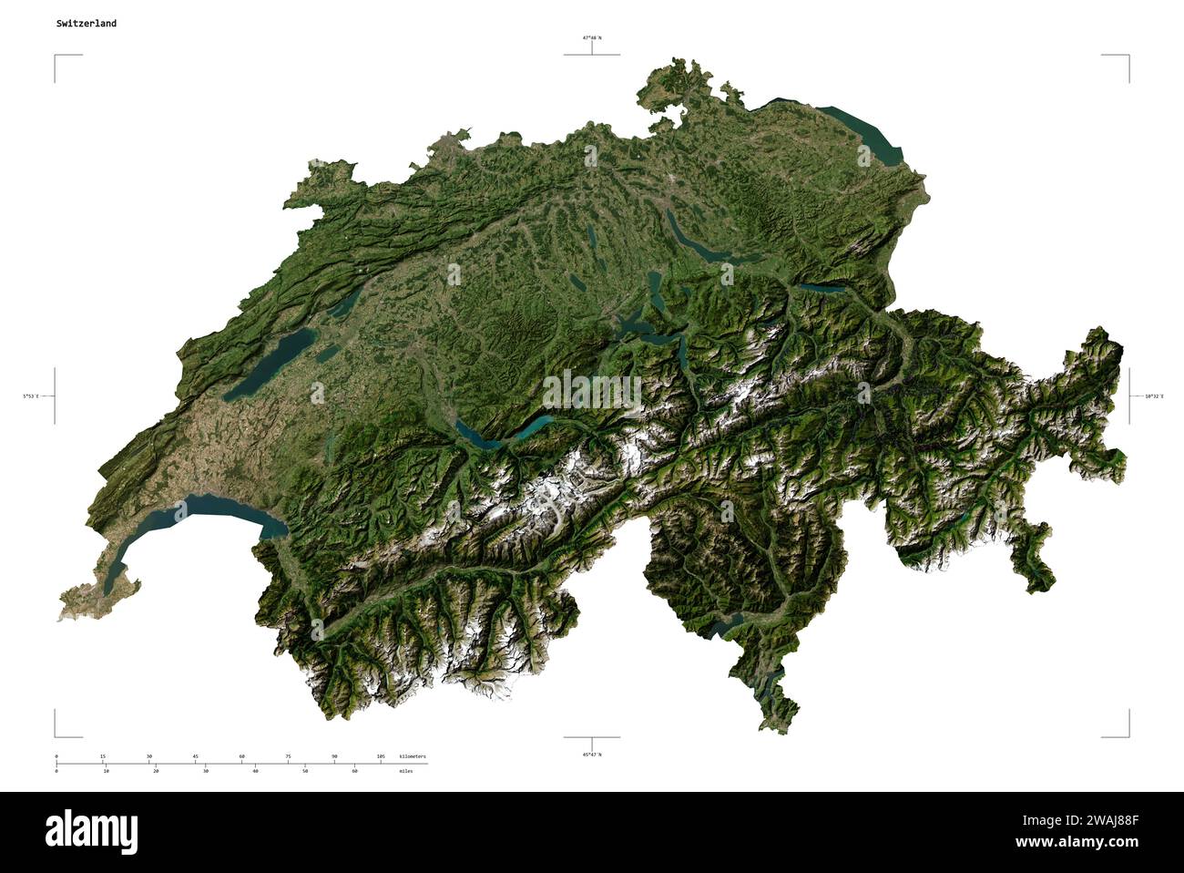 Shape of a low resolution satellite map of the Switzerland, with ...