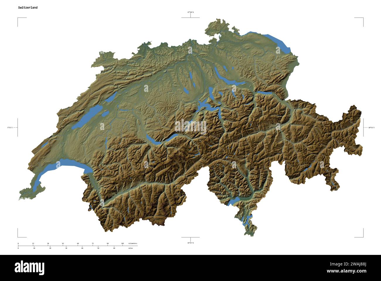 Shape of a Colored elevation map with lakes and rivers of the ...