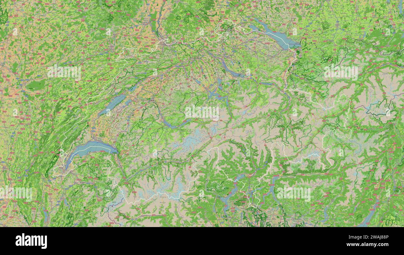 Switzerland outlined on a topographic, OSM France style map Stock Photo ...