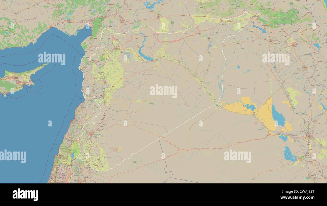 Syria outlined on a topographic, OSM standard style map Stock Photo - Alamy