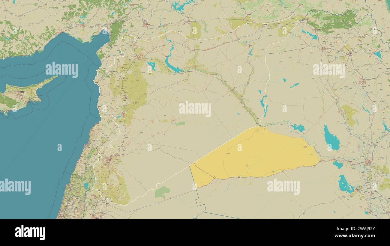 Syria outlined on a topographic, OSM Humanitarian style map Stock Photo ...
