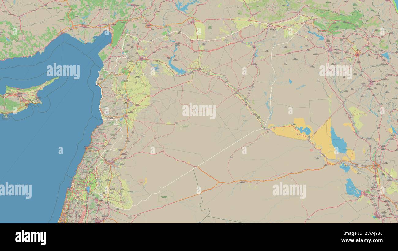 Syria outlined on a topographic, OSM Germany style map Stock Photo - Alamy