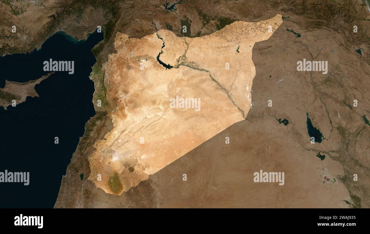 Syria highlighted on a low resolution satellite map Stock Photo - Alamy