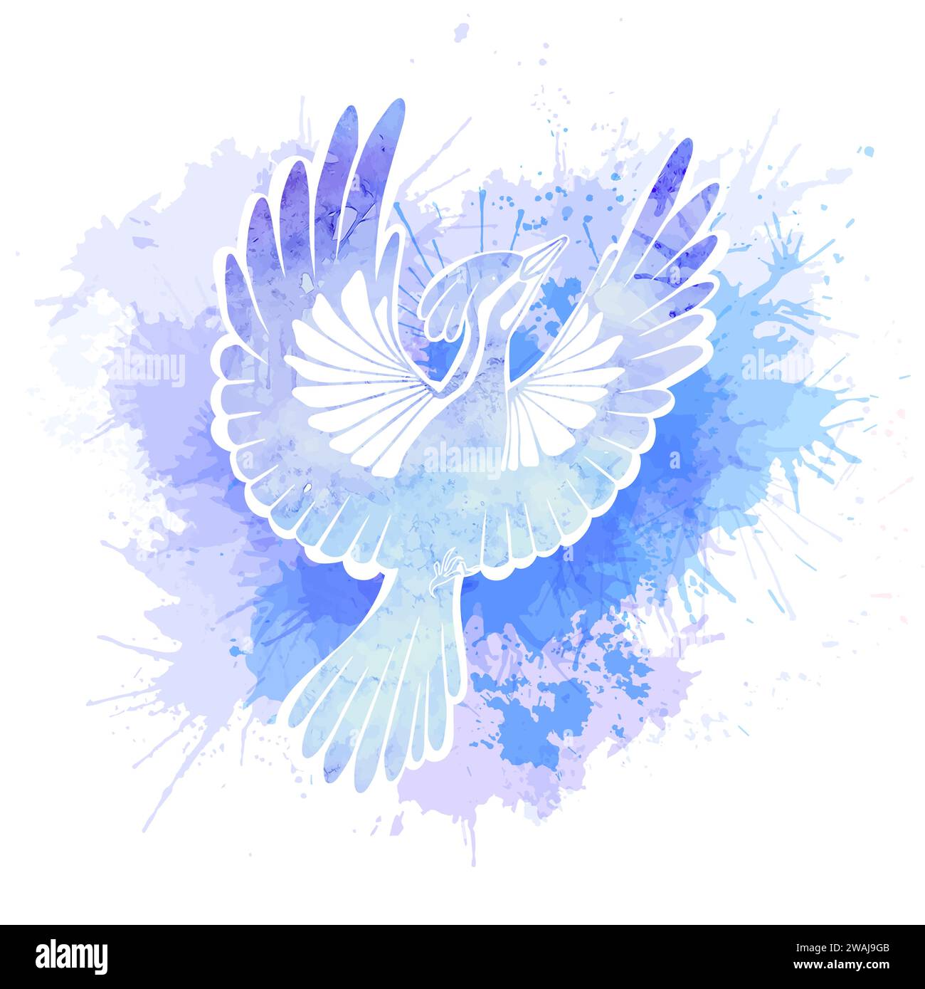 Vector illustration of a stylized bird with watercolor splashes on a ...
