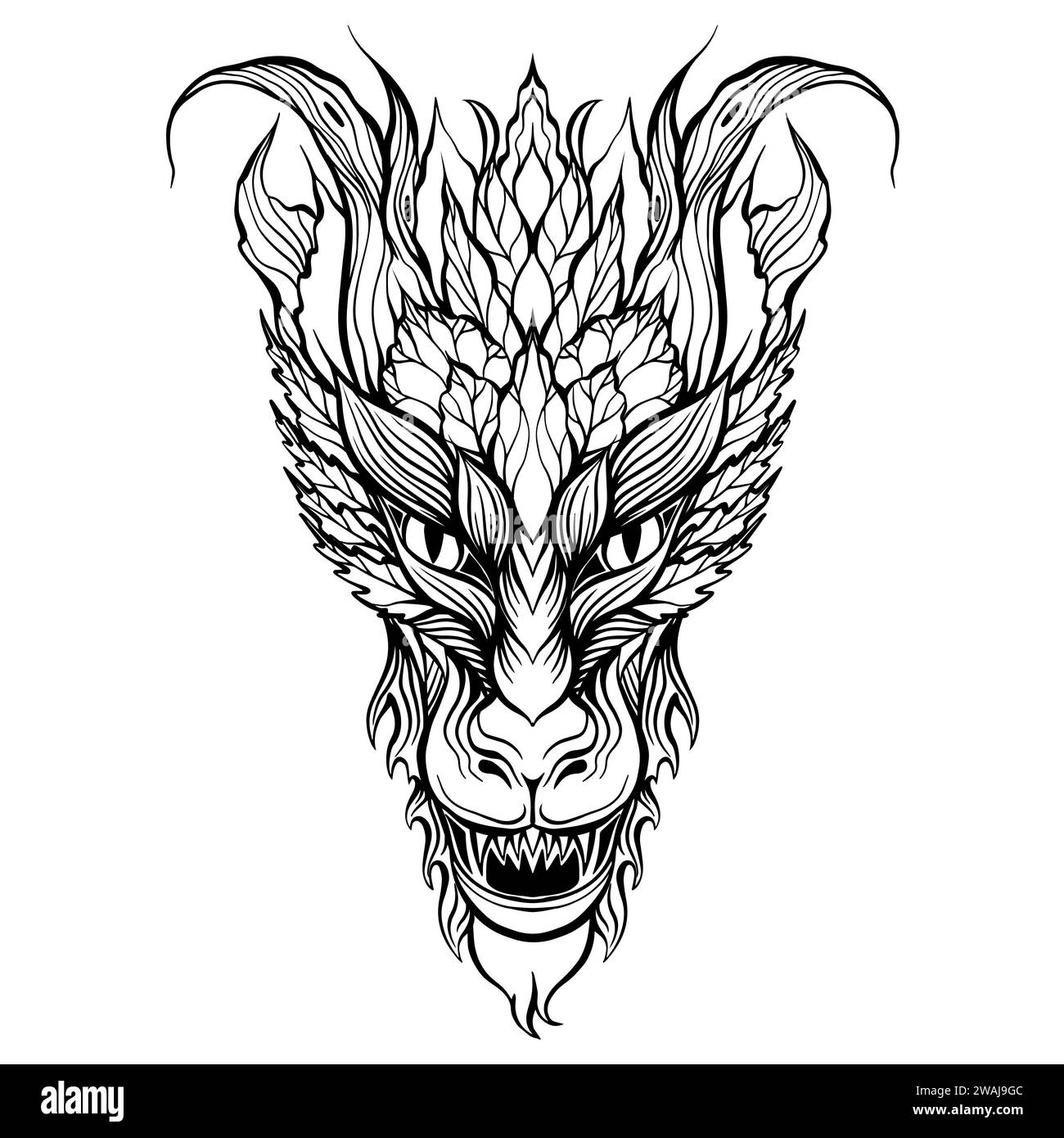 Vector outline illustration of a roaring dragon isolated from ...