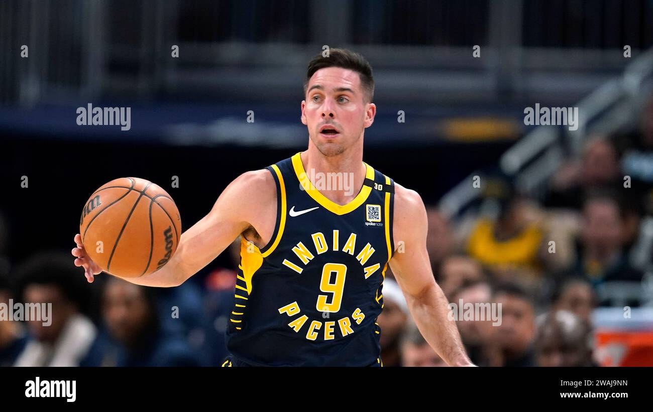 Indiana Pacers' T.J. McConnell dribbles during the first half of an NBA ...