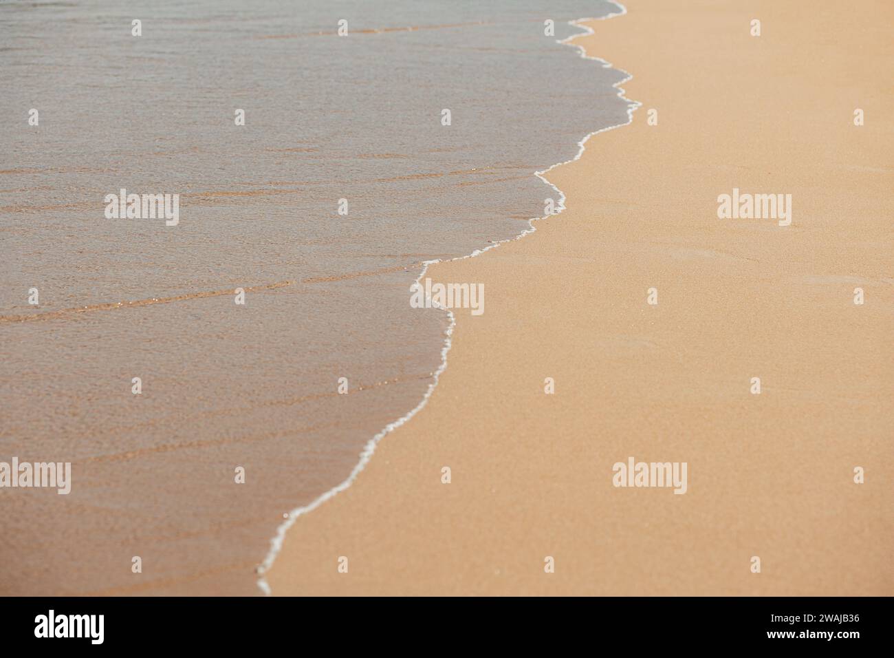 A serene scene capturing the moment where gentle waves meet the smooth ...