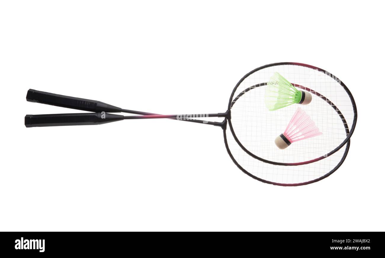 Badminton rackets and shuttlecock isolated on white background Stock ...