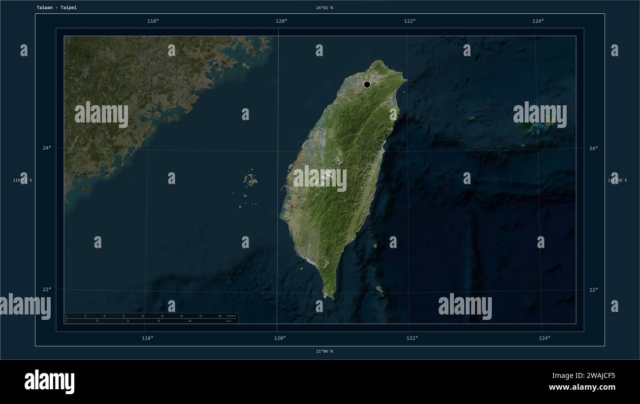 Taiwan highlighted on a high resolution satellite map map with the ...
