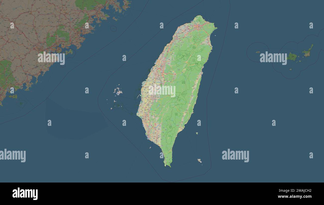 Taiwan highlighted on a topographic, OSM standard style map Stock Photo ...