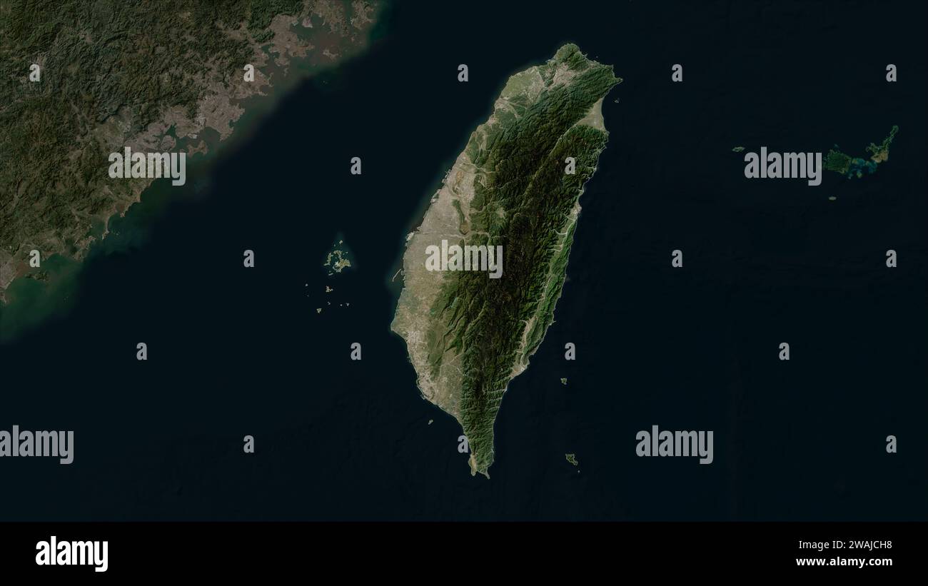 Taiwan highlighted on a low resolution satellite map Stock Photo - Alamy