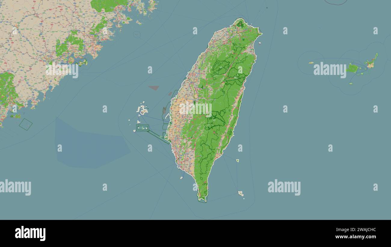 Taiwan outlined on a topographic, OSM France style map Stock Photo - Alamy