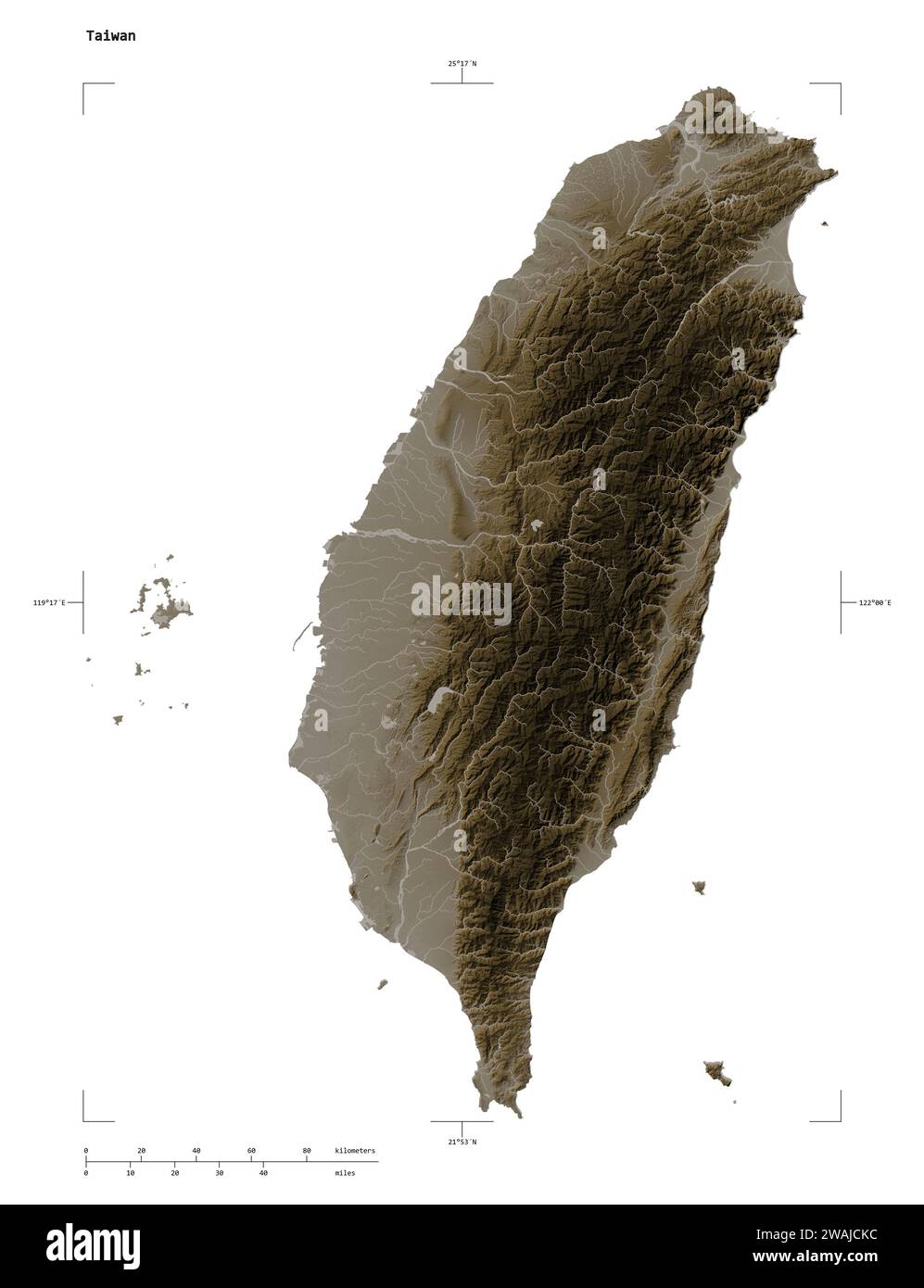 Shape of a elevation map colored in sepia tones with lakes and rivers ...