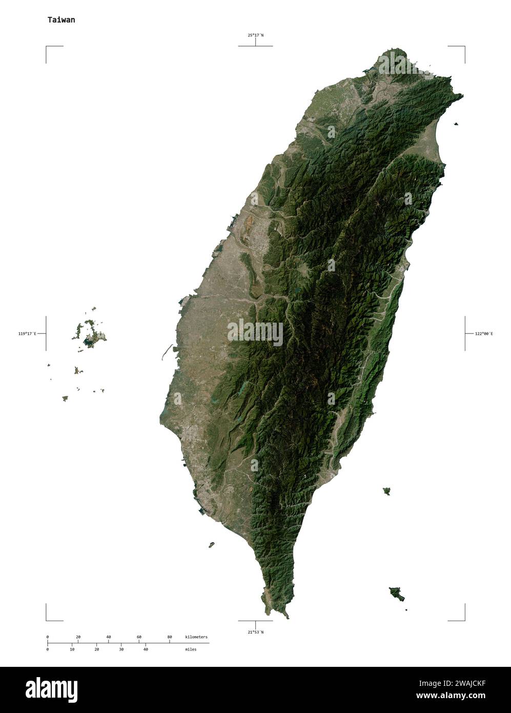 Shape of a low resolution satellite map of the Taiwan, with distance ...