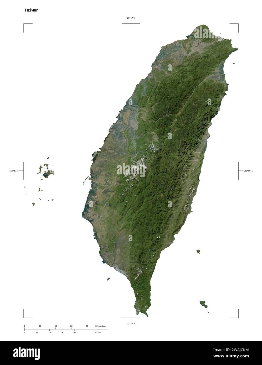 Shape of a high resolution satellite map of the Taiwan, with distance ...