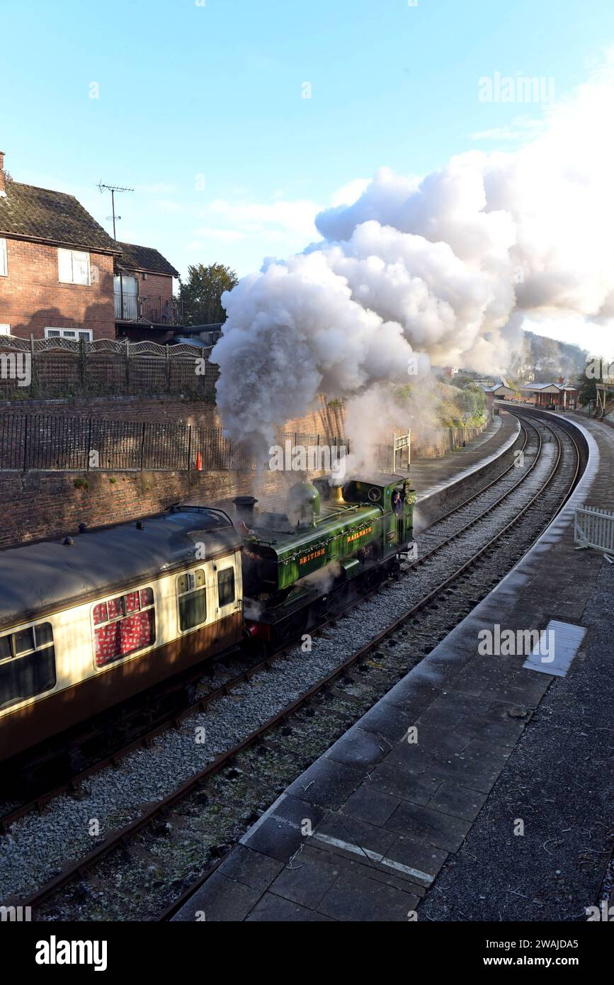 Newly restored GWR pannier tank 7754 leaving Llangollen Station with a ...