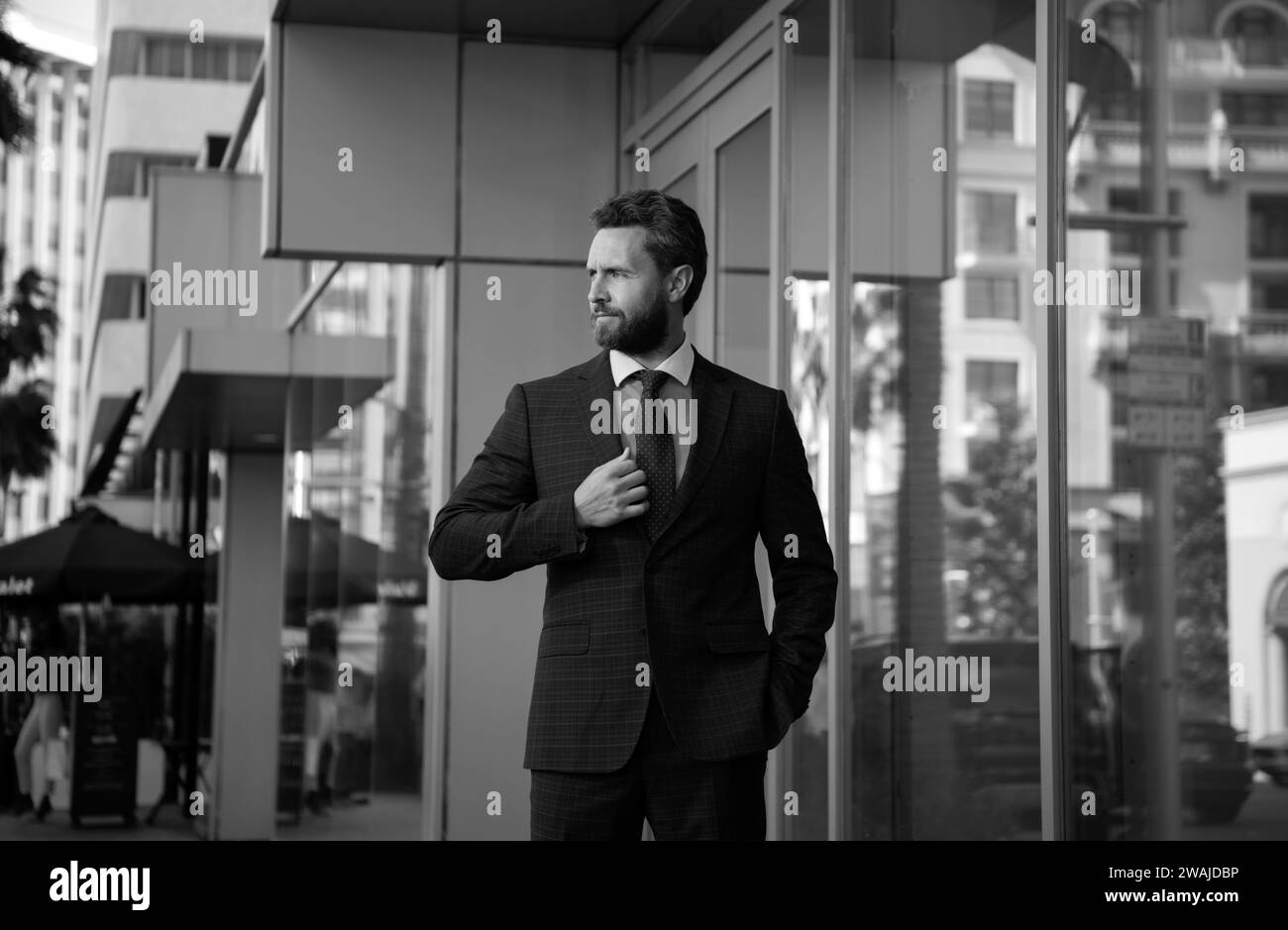 Successful freelancer man standing Black and White Stock Photos ...