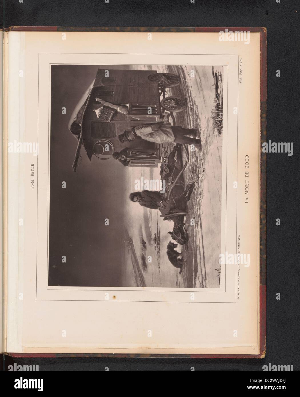 Reproduction of a painting of a covered wagon with a dead horse by ...