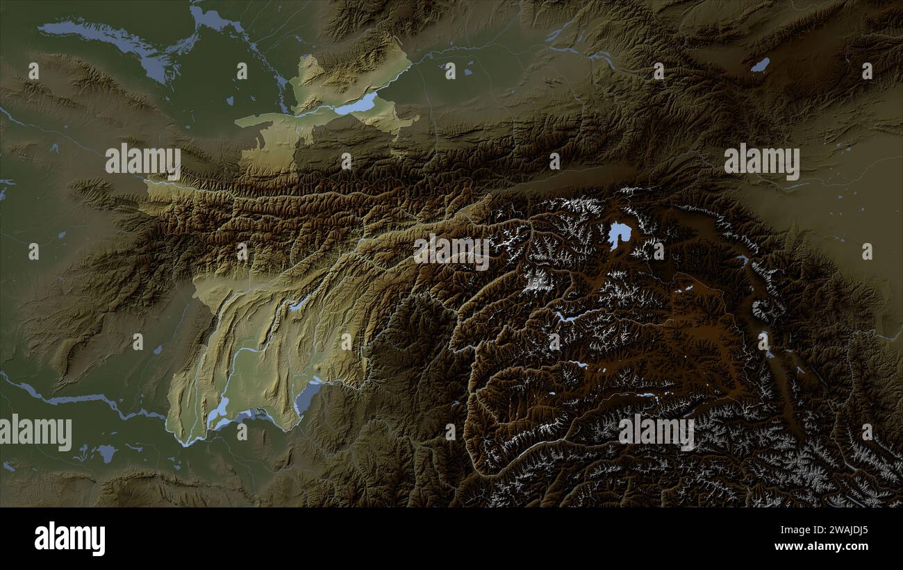 Tajikistan highlighted on a Pale colored elevation map with lakes and rivers Stock Photo - Alamy