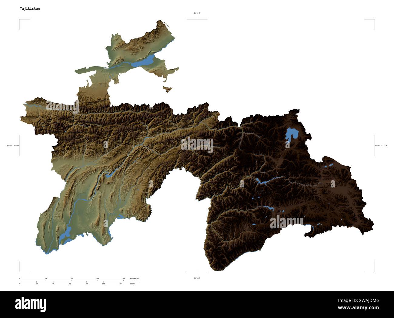 Shape of a Colored elevation map with lakes and rivers of the ...