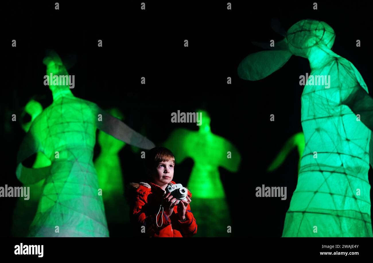 Tadhg Le Perff, aged 6 from Dublin, among the exhibition 'SILVA LUMINA ...