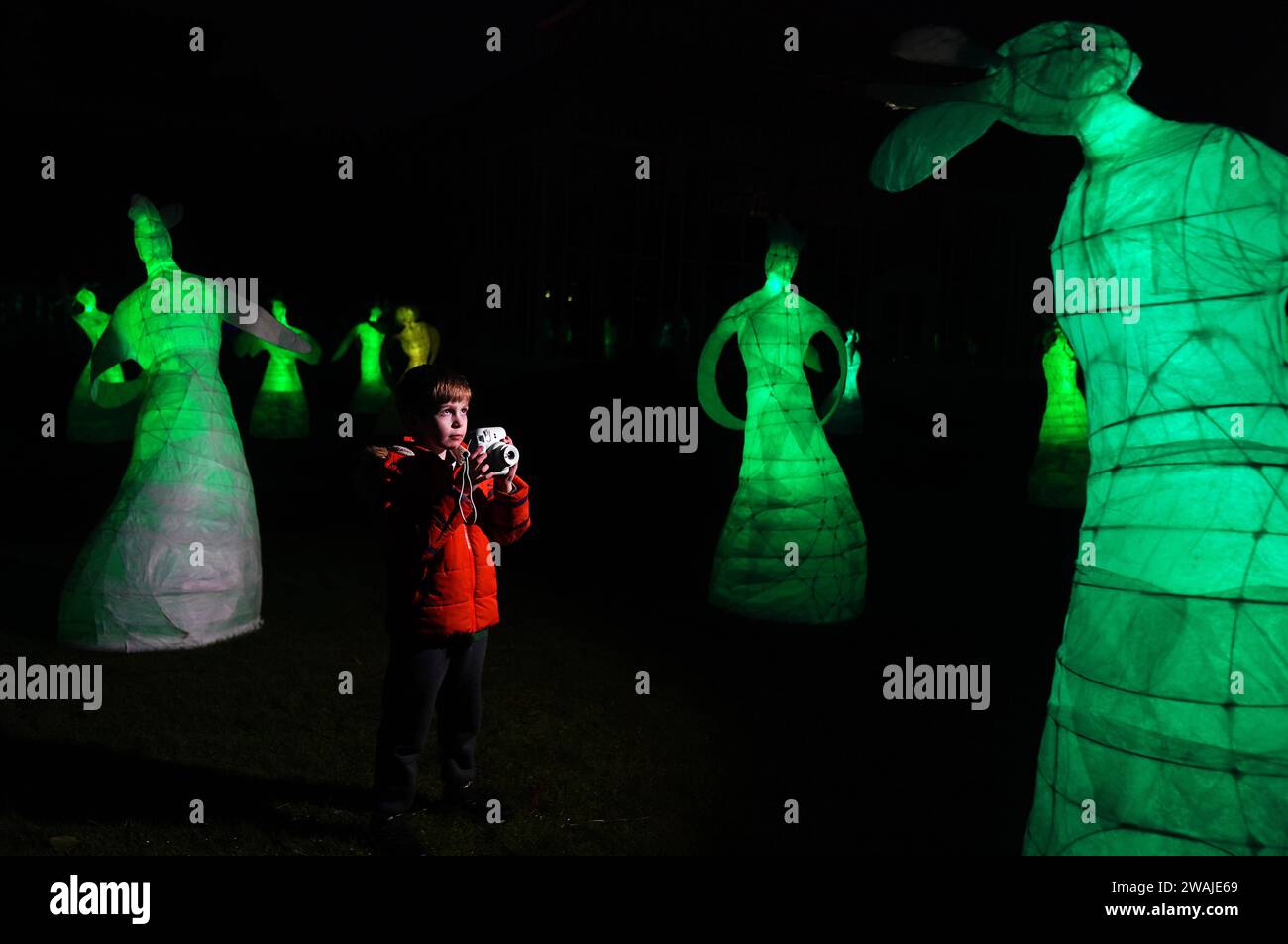 Tadhg Le Perff, aged 6 from Dublin, among the exhibition 'SILVA LUMINA ...