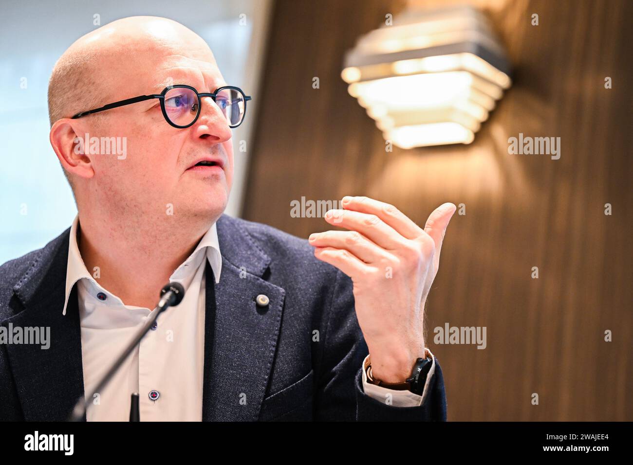 Brussels, Belgium. 05th Jan, 2024. FEB-VBO Chief Economist Edward ...
