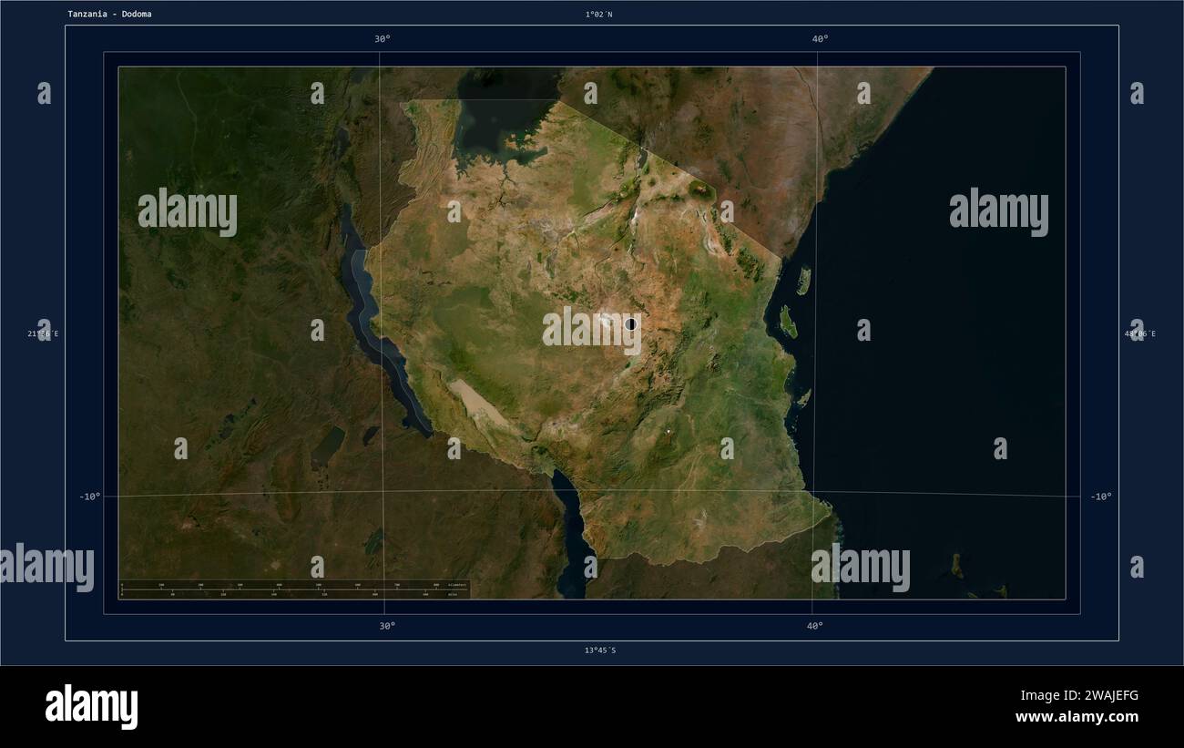 Tanzania highlighted on a low resolution satellite map map with the ...