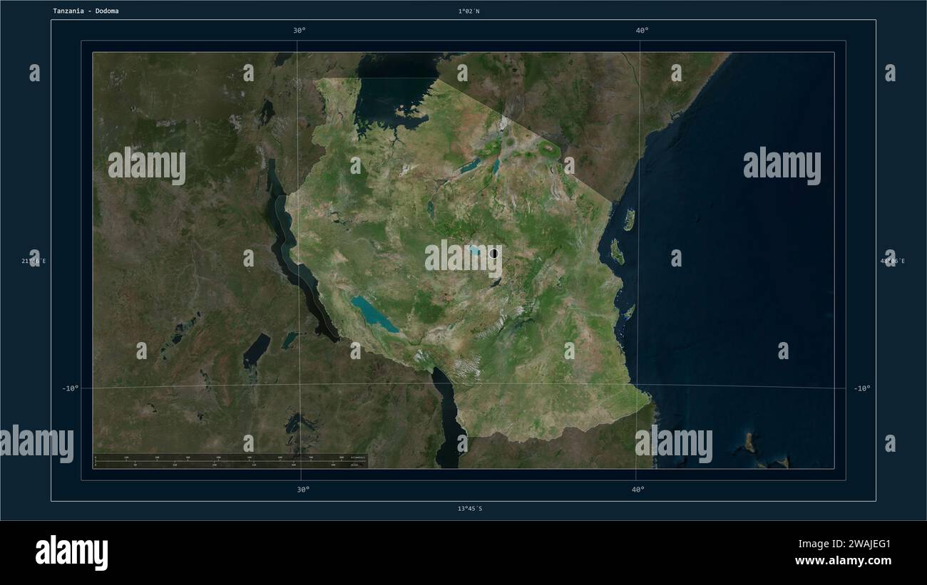 Tanzania highlighted on a high resolution satellite map map with the ...