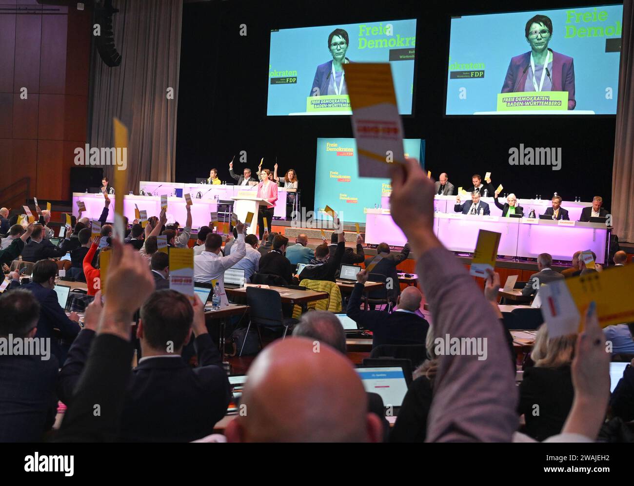 Fellbach, Germany. 05th Jan, 2024. Delegates at the Baden-Württemberg ...