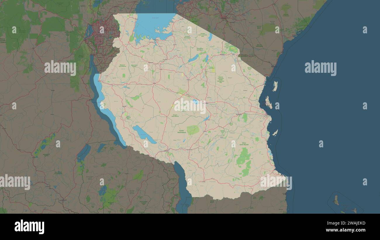 Tanzania highlighted on a topographic, OSM Germany style map Stock Photo - Alamy