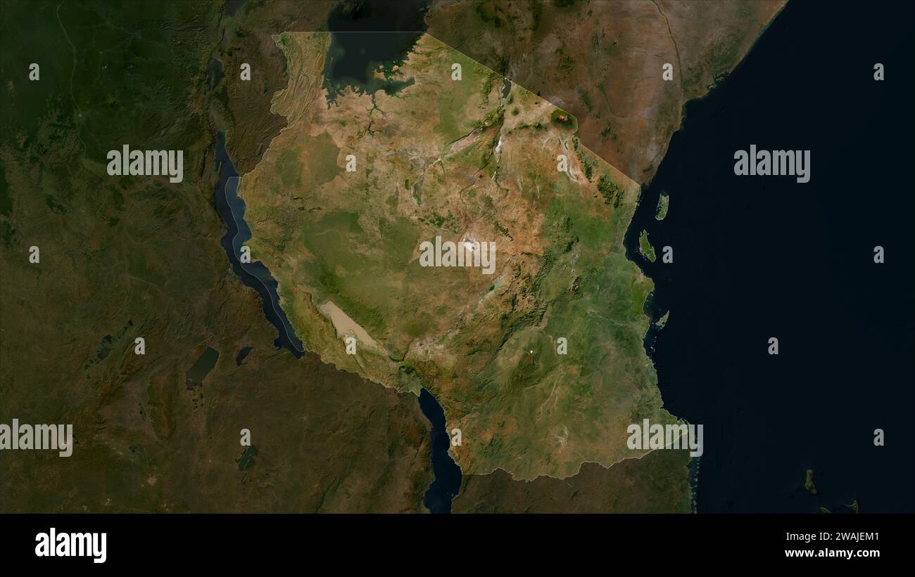 Tanzania highlighted on a low resolution satellite map Stock Photo - Alamy