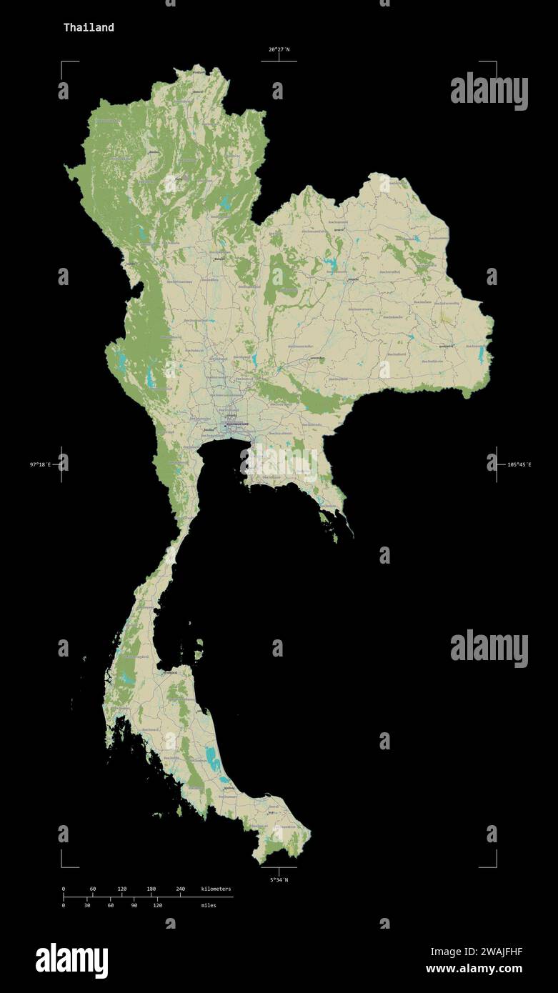 Shape of a topographic, OSM Humanitarian style map of the Thailand ...