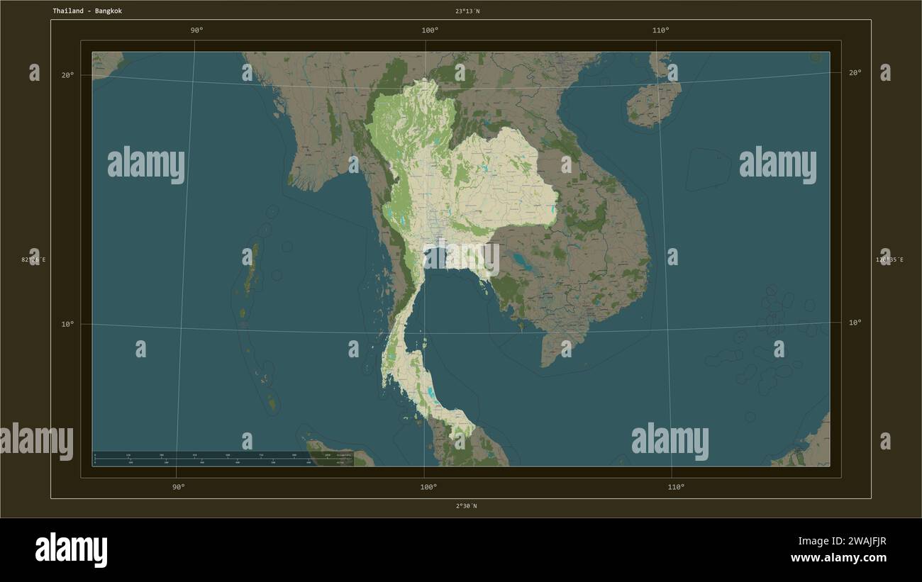 Thailand highlighted on a topographic, OSM Humanitarian style map map ...