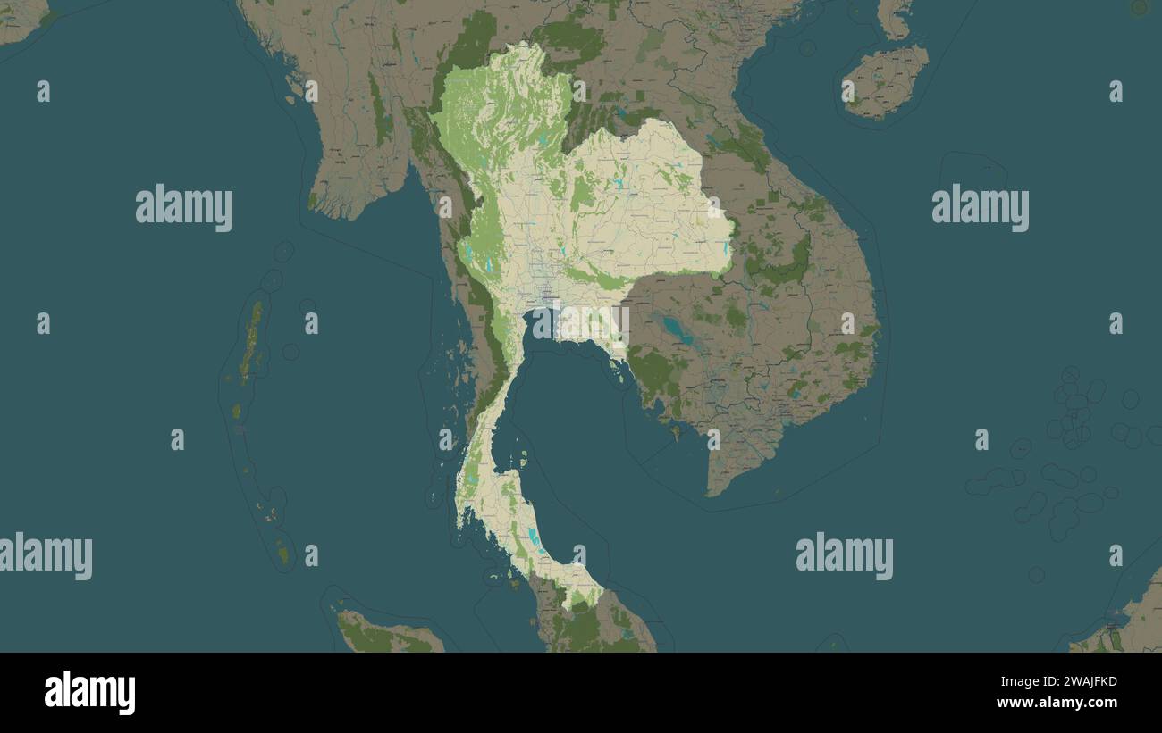 Thailand highlighted on a topographic, OSM Humanitarian style map Stock ...