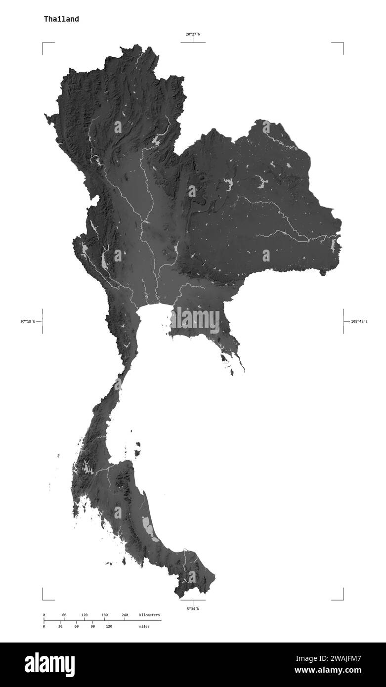 Shape of a Grayscale elevation map with lakes and rivers of the ...