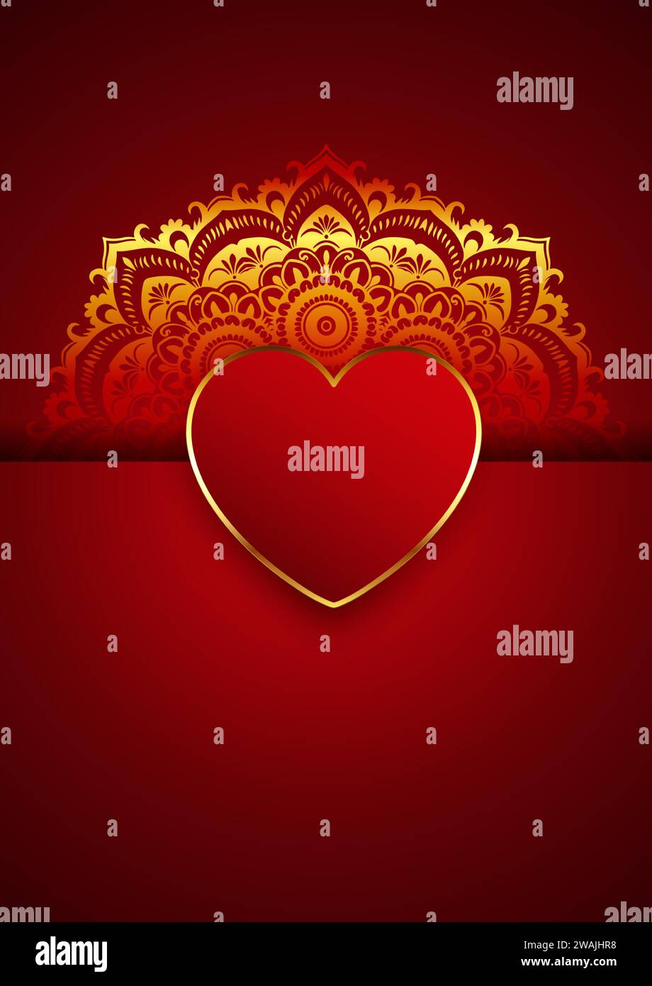Decorative Valentines Day background design with mandala and heart ...