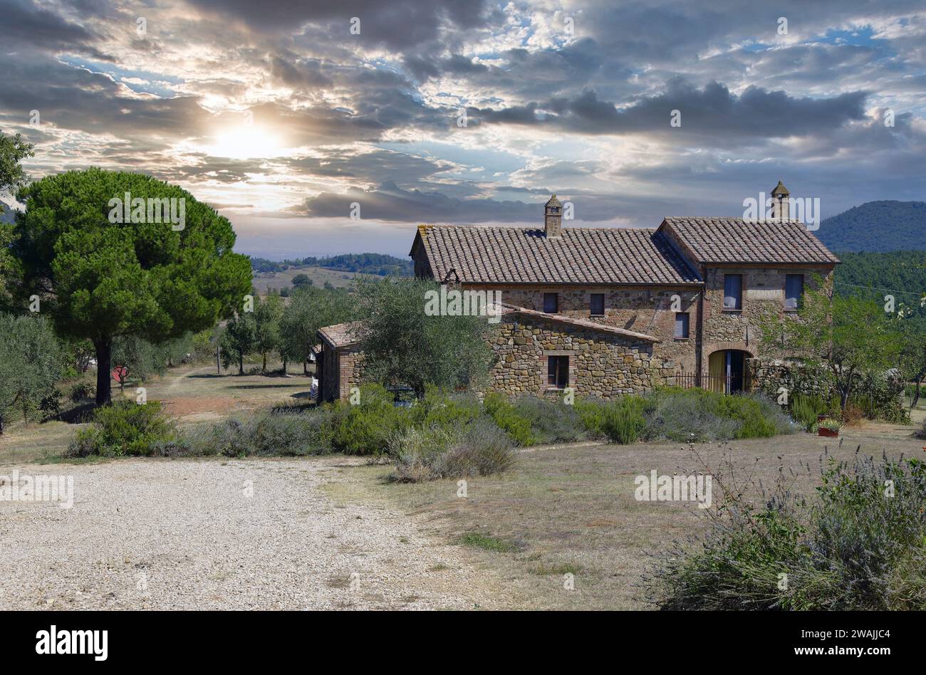Ancient Tuscan architecture of podere farmhouse near Monticchiello in ...