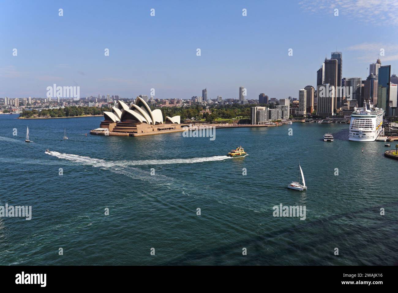An aerial view of Queen Victoria Harbor bridge and the Opera House in ...