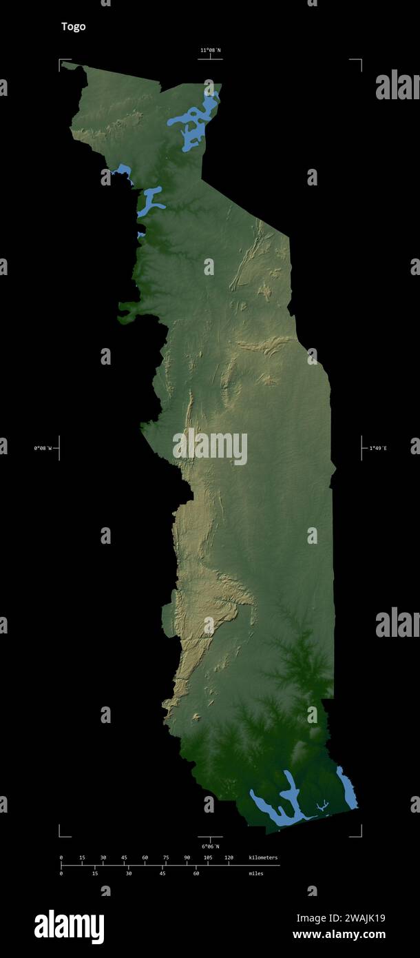 Shape of a Colored elevation map with lakes and rivers of the Togo ...