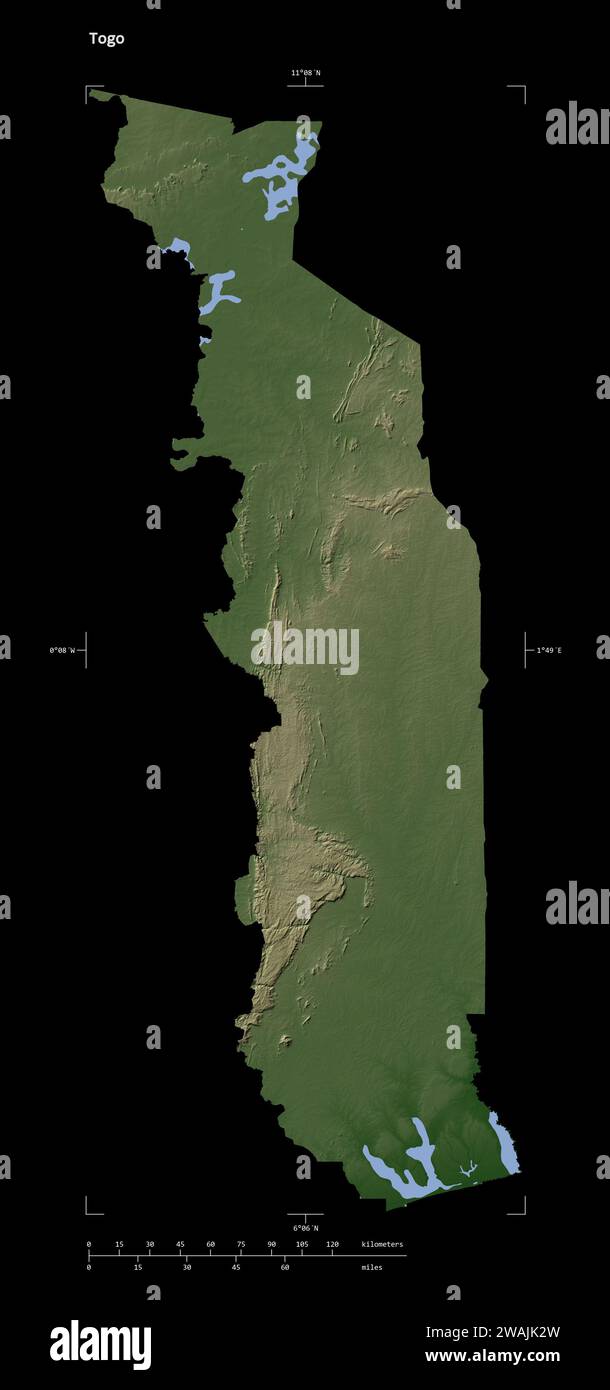 Shape of a Pale colored elevation map with lakes and rivers of the Togo ...