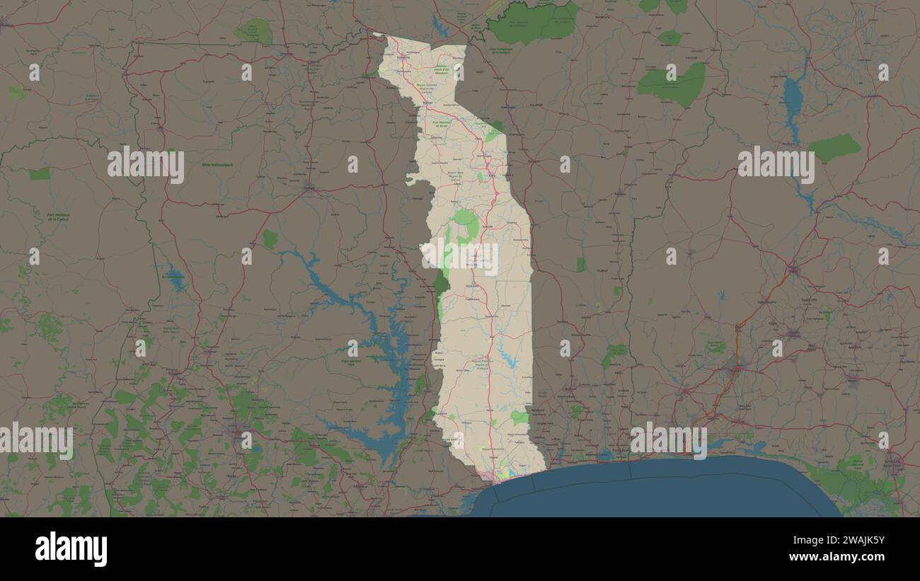 Togo highlighted on a topographic, OSM Germany style map Stock Photo - Alamy