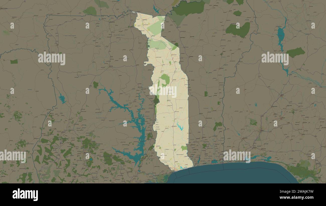Togo highlighted on a topographic, OSM Humanitarian style map Stock ...