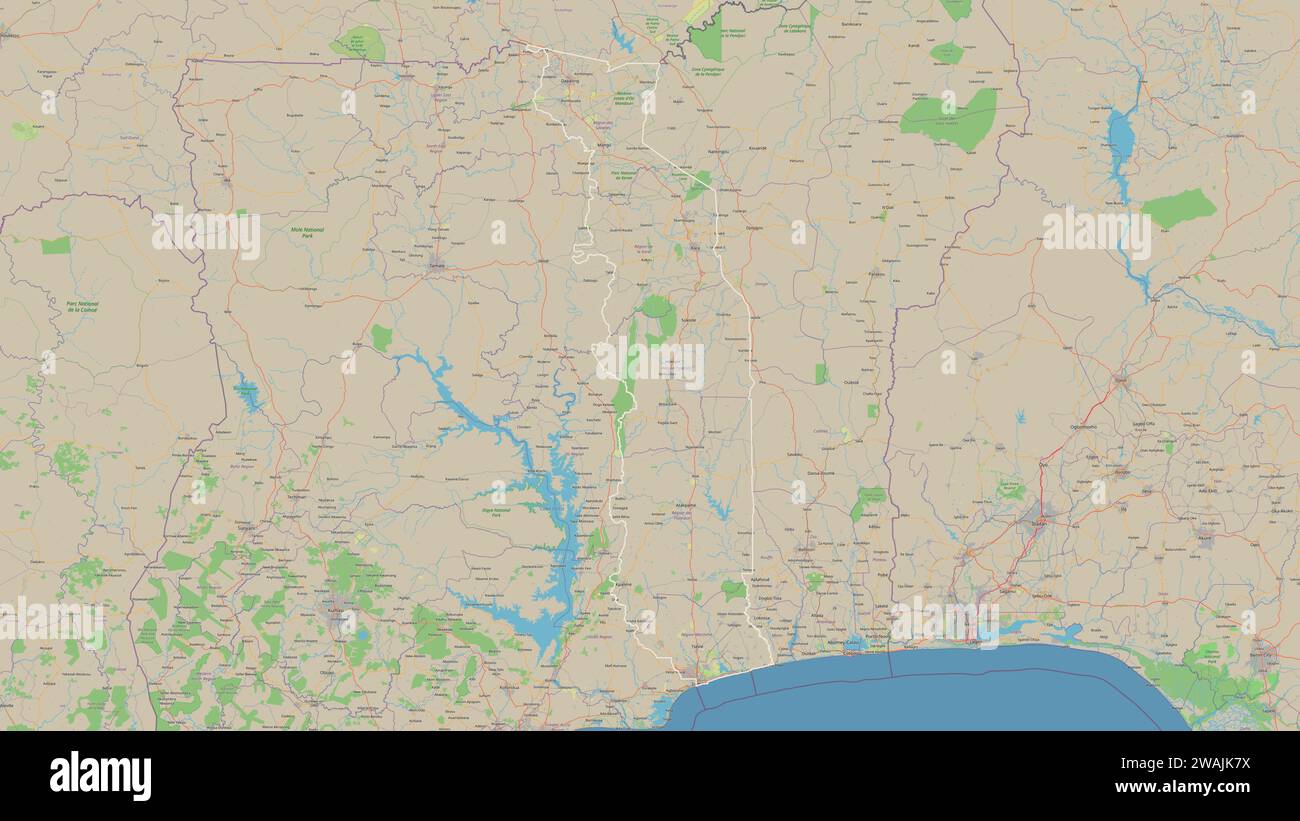 Togo outlined on a topographic, OSM standard style map Stock Photo - Alamy