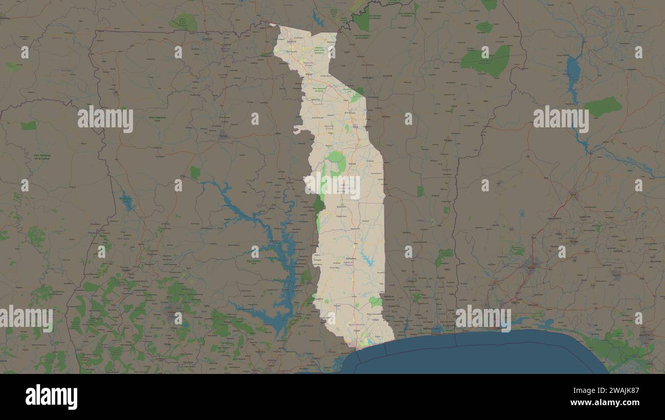 Togo highlighted on a topographic, OSM standard style map Stock Photo ...