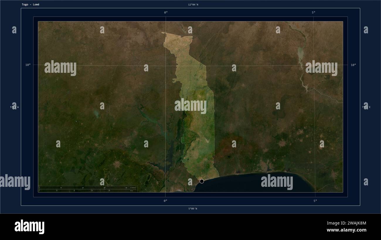 Togo highlighted on a low resolution satellite map map with the country ...
