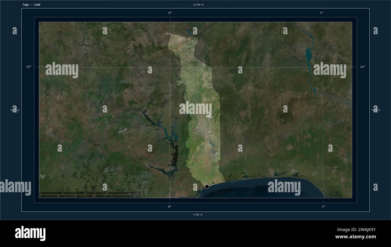 Togo highlighted on a high resolution satellite map map with the ...