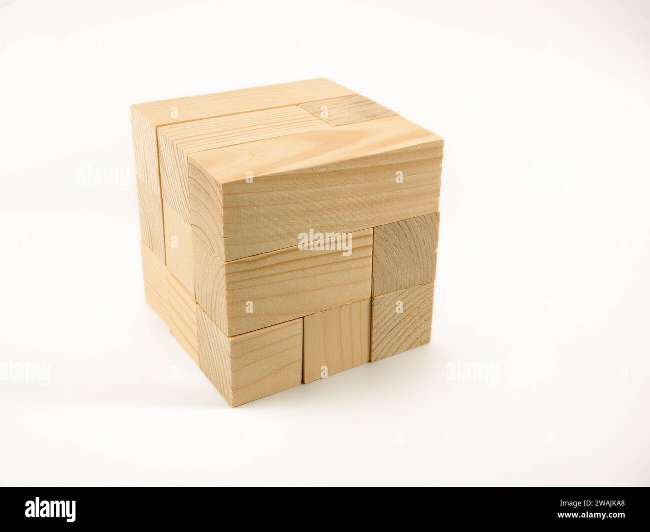 hand made kids Wooden cubebuilding block puzzle cube isolated on a ...